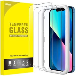 jetech full coverage screen protector for iphone 13/13 pro 6.1-inch, tempered glass film with easy installation tool, case-friendly, hd clear, 3-pack