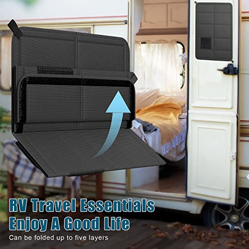 Eazy2hD RV Door Window Shade Cover 25''x16'' Foldable Velcro Magnetic RV Sun Shade Waterproof Oxford Black Blackout & Blocking Light, Heat and UV Rays Accessories for Most RV Camper Motorhome Trailer