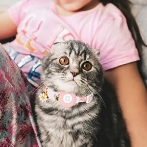 Airtag Cat Collar, JXFUKAL Kitten Collar Breakaway with Silicone Airtag Holder, Bells & Flower Charm for Girl Cats Boy Cats Small Dogs(Pink)