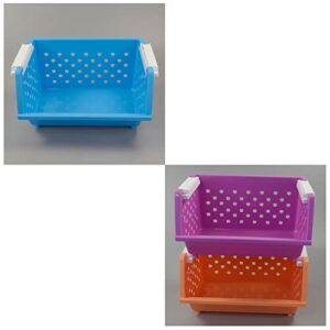 Ramddy 4-Pack Large Plastic Stackable Storage Basket, Multi-functional Colored Toy Stacking Bins