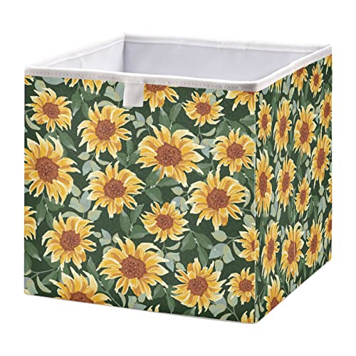 Kigai Sunflower Cube Storage Bins - 11x11x11 in Large Foldable Cubes Organizer Storage Basket for Home Office, Nursery, Shelf, Closet