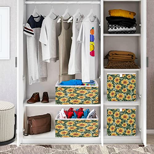 Kigai Sunflower Cube Storage Bins - 11x11x11 in Large Foldable Cubes Organizer Storage Basket for Home Office, Nursery, Shelf, Closet