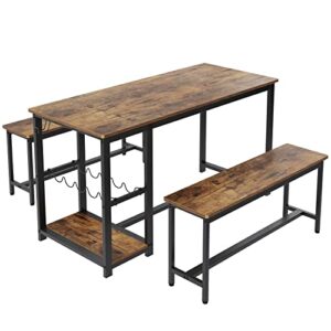 sogesfurniture 3 Pieces Dining Table Set 54.7 Inches Modern Kitchen Table Set Dining Room Table for 3-pcs Set Industrial Style with Heavy Duty Metal Frame Rustic Brown