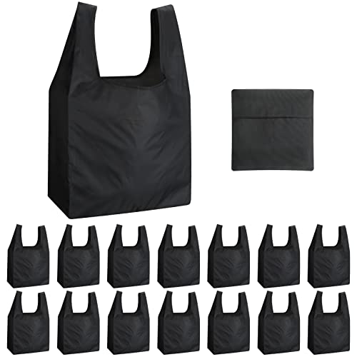 Chumia 50 Pack Reusable Grocery Bags Foldable Portable Shopping Bags Polyester Washable Grocery Bag with Handles (Black)