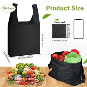 Chumia 50 Pack Reusable Grocery Bags Foldable Portable Shopping Bags Polyester Washable Grocery Bag with Handles (Black)