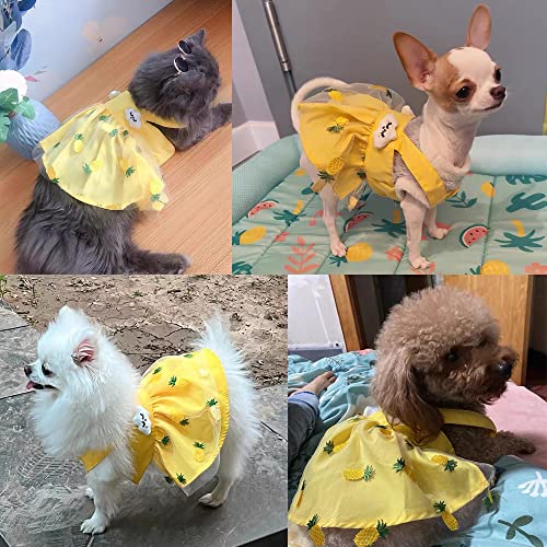 Gittcoll Anelekor Puppy Princess Dresses Girl Dog Clothes Doggy Summer Outfit Lovely Pineapple Sleeveless Lace Skirt for Cat Bunny Chihuahua and Small Extra Small Dogs (X-Small, Yellow)