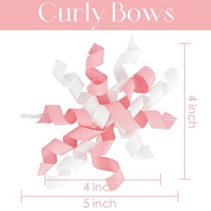 AIMUDI Pink and White Curly Gift Bows 4" Self Adhesive Curly Bows for Gift Wrapping Twist Tie Curly Bows for Baby Shower Party Decorations It is a Girl Gender Reveal Goodie Treat Bags - 6 Counts