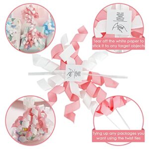 AIMUDI Pink and White Curly Gift Bows 4" Self Adhesive Curly Bows for Gift Wrapping Twist Tie Curly Bows for Baby Shower Party Decorations It is a Girl Gender Reveal Goodie Treat Bags - 6 Counts