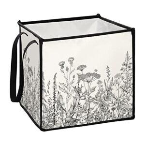 blueangle black and white flowers cube storage bin with handles, 13 x 13 x 13 in, large collapsible organizer storage basket for home décor（1137）