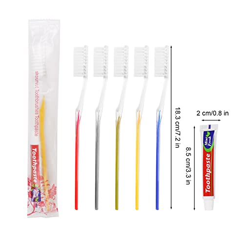 skourvut Disposable Toothbrushes with Toothpaste Individually Wrapped 5 Colors Bulk Toothbrush and Toothpaste 10g for Homeless,Shelter,Air Bnb/Hotel/Guest Apartment (30)