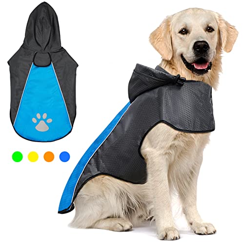 Flashseen Dog Raincoat Lightweight Waterproof Large Pet Dog Rain Jacket with Strip Reflective & Leash Hole Winter Dog Vest Warm Rain Coats Safety for Dogs and Puppies(Greyblue, X-Large)