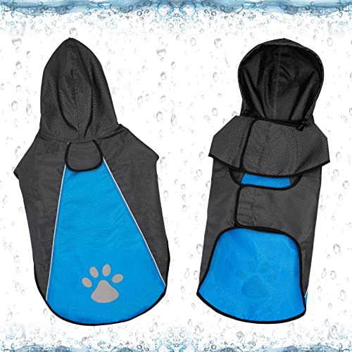 Flashseen Dog Raincoat Lightweight Waterproof Large Pet Dog Rain Jacket with Strip Reflective & Leash Hole Winter Dog Vest Warm Rain Coats Safety for Dogs and Puppies(Greyblue, X-Large)