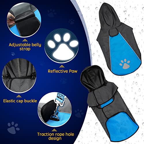 Flashseen Dog Raincoat Lightweight Waterproof Large Pet Dog Rain Jacket with Strip Reflective & Leash Hole Winter Dog Vest Warm Rain Coats Safety for Dogs and Puppies(Greyblue, X-Large)