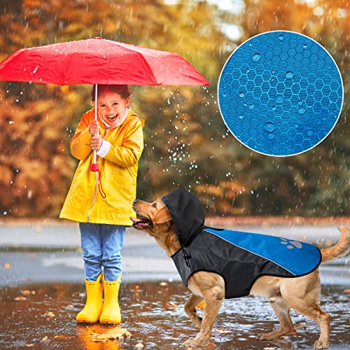 Flashseen Dog Raincoat Lightweight Waterproof Large Pet Dog Rain Jacket with Strip Reflective & Leash Hole Winter Dog Vest Warm Rain Coats Safety for Dogs and Puppies(Greyblue, X-Large)