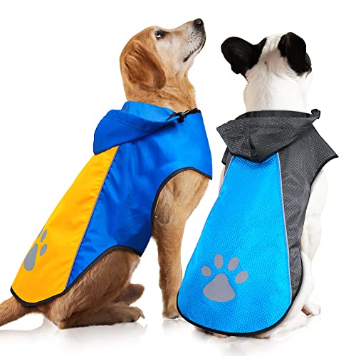 Flashseen Dog Raincoat Lightweight Waterproof Large Pet Dog Rain Jacket with Strip Reflective & Leash Hole Winter Dog Vest Warm Rain Coats Safety for Dogs and Puppies(Greyblue, X-Large)