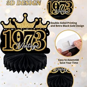 9 Pcs 50th Birthday Decoration for Men Women 50th Birthday Table Decorations Cheers to 50th Birthday Honeycomb Centerpieces 1973 Table Topper Black and Gold 50th Birthday Party Favors