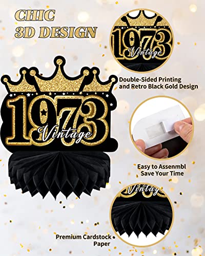 9 Pcs 50th Birthday Decoration for Men Women 50th Birthday Table Decorations Cheers to 50th Birthday Honeycomb Centerpieces 1973 Table Topper Black and Gold 50th Birthday Party Favors