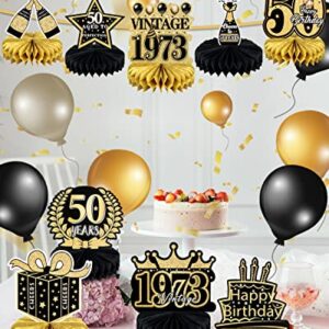 9 Pcs 50th Birthday Decoration for Men Women 50th Birthday Table Decorations Cheers to 50th Birthday Honeycomb Centerpieces 1973 Table Topper Black and Gold 50th Birthday Party Favors