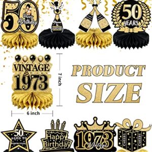 9 Pcs 50th Birthday Decoration for Men Women 50th Birthday Table Decorations Cheers to 50th Birthday Honeycomb Centerpieces 1973 Table Topper Black and Gold 50th Birthday Party Favors