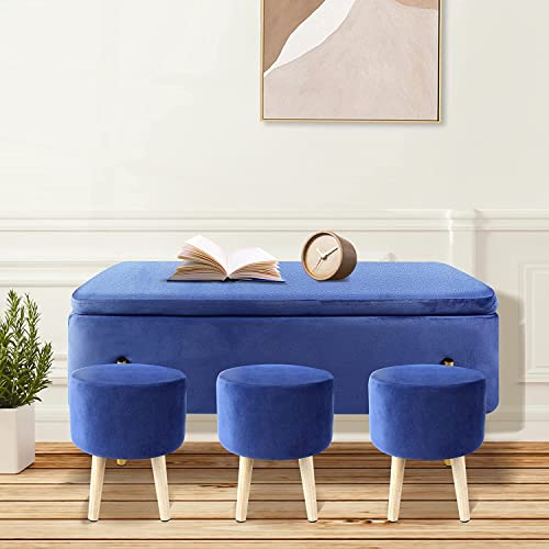 ECOMEX Storage Bench for Bedroom with 3 Footstool,End of Bed Storage Bench,43 Inches Velvet Blue Storage Ottoman Bench with Metal Legs, Large Ottoman Bed Bench for Bedroom, End of Bed,Entryway