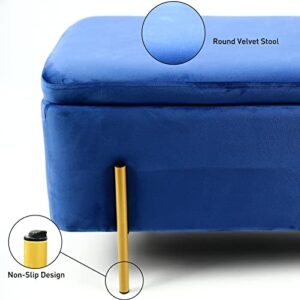 ECOMEX Storage Bench for Bedroom with 3 Footstool,End of Bed Storage Bench,43 Inches Velvet Blue Storage Ottoman Bench with Metal Legs, Large Ottoman Bed Bench for Bedroom, End of Bed,Entryway