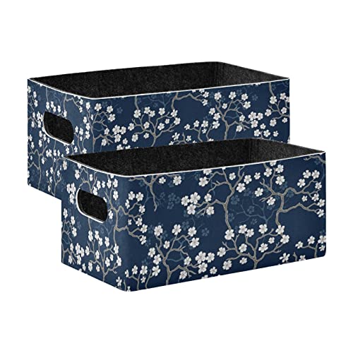 Cherry Blossoms Storage Basket Felt Storage Bin Collapsible Storage Box Convenient Box Organizer for Pet Supplies Magazine