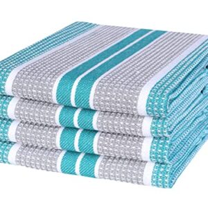 Waffle Stripe Kitchen Towel 18x28inch Teal Mercury,100% Cotton, Quick Dry, Tea Towels, Bar Towels, Highly Absorbent, Cleaning Towels, Kitchen Tea Towels, Pure Cotton, Absorbent Dish cloth Set of 4