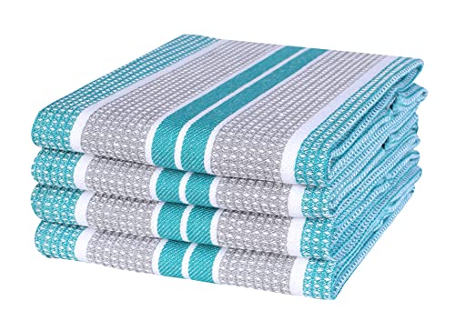 Waffle Stripe Kitchen Towel 18x28inch Teal Mercury,100% Cotton, Quick Dry, Tea Towels, Bar Towels, Highly Absorbent, Cleaning Towels, Kitchen Tea Towels, Pure Cotton, Absorbent Dish cloth Set of 4