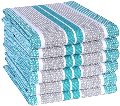 Waffle Stripe Kitchen Towel 18x28inch Teal Mercury,100% Cotton, Quick Dry, Tea Towels, Bar Towels, Highly Absorbent, Cleaning Towels, Kitchen Tea Towels, Pure Cotton, Absorbent Dish cloth Set of 4