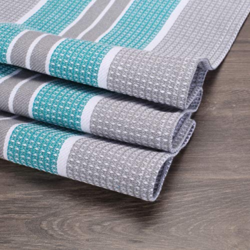 Waffle Stripe Kitchen Towel 18x28inch Teal Mercury,100% Cotton, Quick Dry, Tea Towels, Bar Towels, Highly Absorbent, Cleaning Towels, Kitchen Tea Towels, Pure Cotton, Absorbent Dish cloth Set of 4