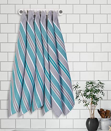 Waffle Stripe Kitchen Towel 18x28inch Teal Mercury,100% Cotton, Quick Dry, Tea Towels, Bar Towels, Highly Absorbent, Cleaning Towels, Kitchen Tea Towels, Pure Cotton, Absorbent Dish cloth Set of 4