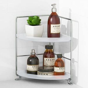 nlbtw 2 tier corner bathroom shelf vanity organizer,bathroom organizer countertop and storage cabinet for makeup skin care perfume organizer tray or kitchen spice rack (silver & translucent)