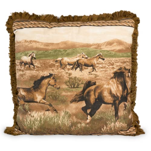 VISI-ONE Blue Ridge Trading Running Wild Horse Decorative Hunting Square Throw Pillow, 20" x 20" Inches, Brown