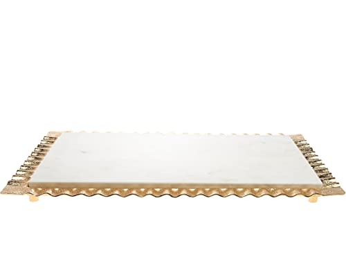 Godinger Marble Serving Tray for Appetizers Desserts Hors D'vour Dish Ripple Gold 16X12