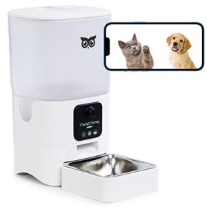 owlet home smart automatic pet feeder with1080p hd camera for cats & dogs (6l), wifi, live video, auto night vision, 2-way audio, works with alexa & google assistant, motion alert, no monthly fee