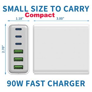 Sacrack USB C Fast Charger, 100W Compact 6 Port USB C Charging Station, Portable USB C Wall Charger Adapter 3 USB C and 3 QC USB A Compatible with iPad iPhone 14 13 12 11 Pro Max