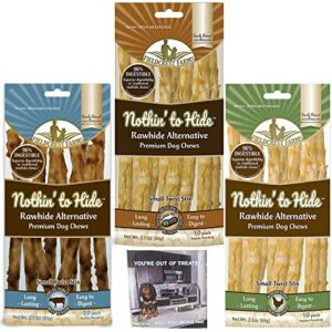 fieldcrest farms nothing to hide natural rawhide alternative twist stix for dogs - 3 pack bundle & magnet (chicken, beef, peanut butter) premium easily digestible chews great for dental health