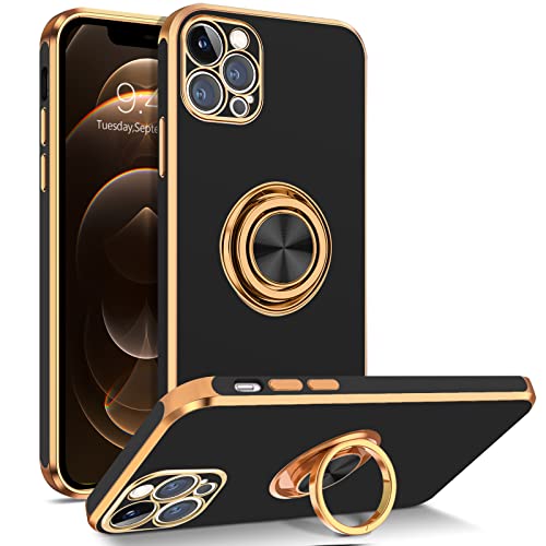 BENTOBEN Case for iPhone 12 Pro Max, iPhone 12 Pro Max Case with Ring Holder Rotation Kickstand Flexible TPU Bumper Shockproof Protective Women Girl Men Boy Phone Cover for iPhone 12 Pro Max, Black