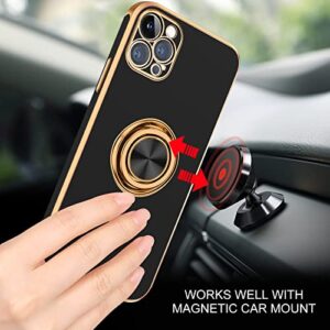 BENTOBEN Case for iPhone 12 Pro Max, iPhone 12 Pro Max Case with Ring Holder Rotation Kickstand Flexible TPU Bumper Shockproof Protective Women Girl Men Boy Phone Cover for iPhone 12 Pro Max, Black