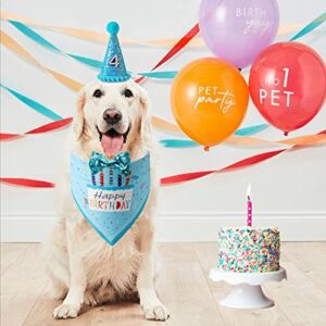 Dog Birthday Hat Bandana - Dog Birthday Party Supplies Birthday Dog Hat with Numbers Dog Bandana and Blingbling Dog Bow Set for Small Medium Dogs Pets (Blue)