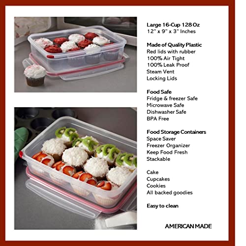 Plastic Food Storage Containers With Lids - Large 16 Cup (128 Oz) Airtight Container Box For Food Storage, Freezer, Microwave And Dishwasher Safe, Steam Vent Lids, BPA-Free - Made In USA - 3 Pack