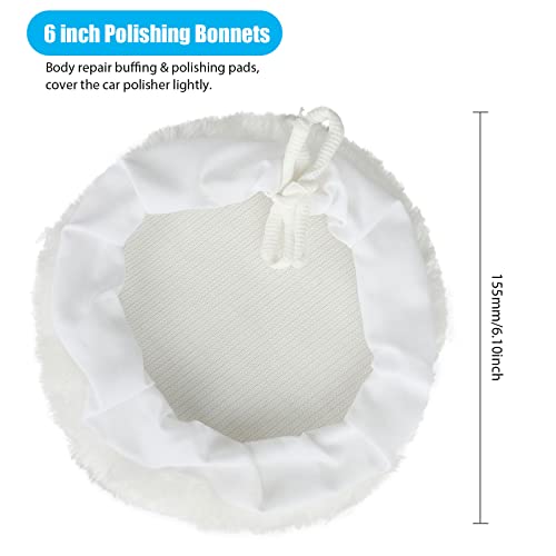 6PCS 6 Inch Wool Polishing Buffing Pads, Wool Buffing Pad, Bonnet Buffing Polishing Pads Wool Polisher Pad Kit, Drawstring Design Polisher Buffing Pads for Car Buffer Polisher Compounding, Polishing