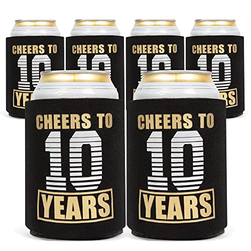 Cheers to 5 Years Can Cooler - 6 Pack, Insulated Thermocooler, Black with Gold Text, 5th for Him or Her, Party Favor, Fade-Resistant (5th Anniversary)