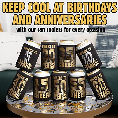 Cheers to 5 Years Can Cooler - 6 Pack, Insulated Thermocooler, Black with Gold Text, 5th for Him or Her, Party Favor, Fade-Resistant (5th Anniversary)