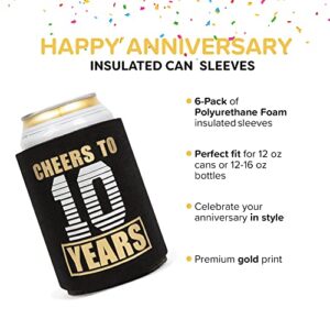 Cheers to 5 Years Can Cooler - 6 Pack, Insulated Thermocooler, Black with Gold Text, 5th for Him or Her, Party Favor, Fade-Resistant (5th Anniversary)