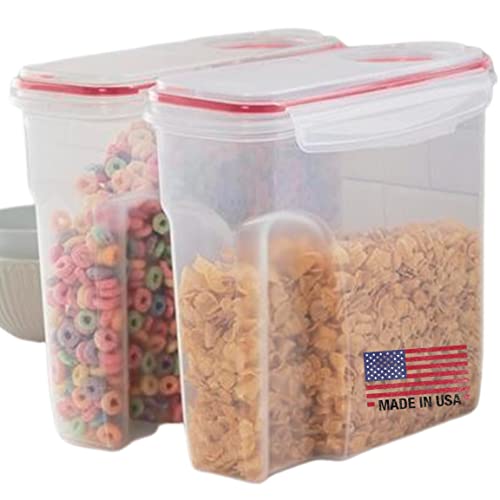 Cereal Containers Storage Dispenser Extra Large 1.5 Gallon (192 Oz) Keeps Fresh Cereal Airtight Lid Plastic, Dog or Cat Food Containers Family-Size Cereal Keeper, Dishwasher Safe - Made In USA - 2 Pack