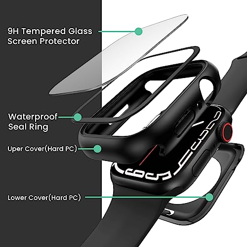 [2 in 1] Goton Waterproof Case for Apple Watch Series 6 5 4 SE SE2 44mm, 360° Protective Hard PC Front & Back Bumper with HD Tempered Glass Screen Protector for iWatch Cover Accessories Women Men