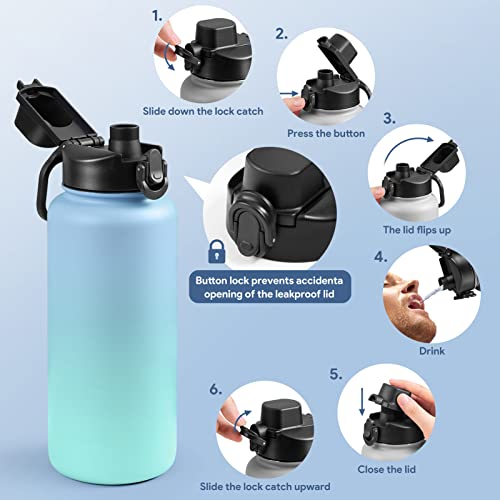 Bosizhang Water Bottle Lid Replacement for Wide Mouth, Auto Spout and Button Lock, Compatible with Hydro Flask, Bubba, Tal, Contigo, Nalgene, Iron Flask, Takeya and Other Brand