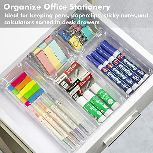 CHEFSTORY 33 PCS Clear Drawer Organizers Set, 4 Sizes Plastic Vanity Desk Drawer Organizers Trays and Storage Bins with Non-slip Silicone Pads for Makeup,Bathroom and Kitchen