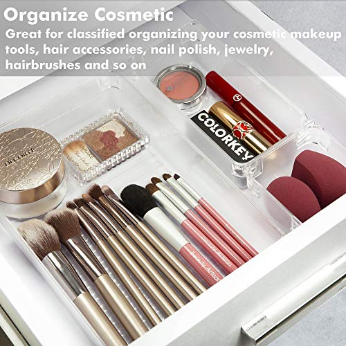 CHEFSTORY 33 PCS Clear Drawer Organizers Set, 4 Sizes Plastic Vanity Desk Drawer Organizers Trays and Storage Bins with Non-slip Silicone Pads for Makeup,Bathroom and Kitchen